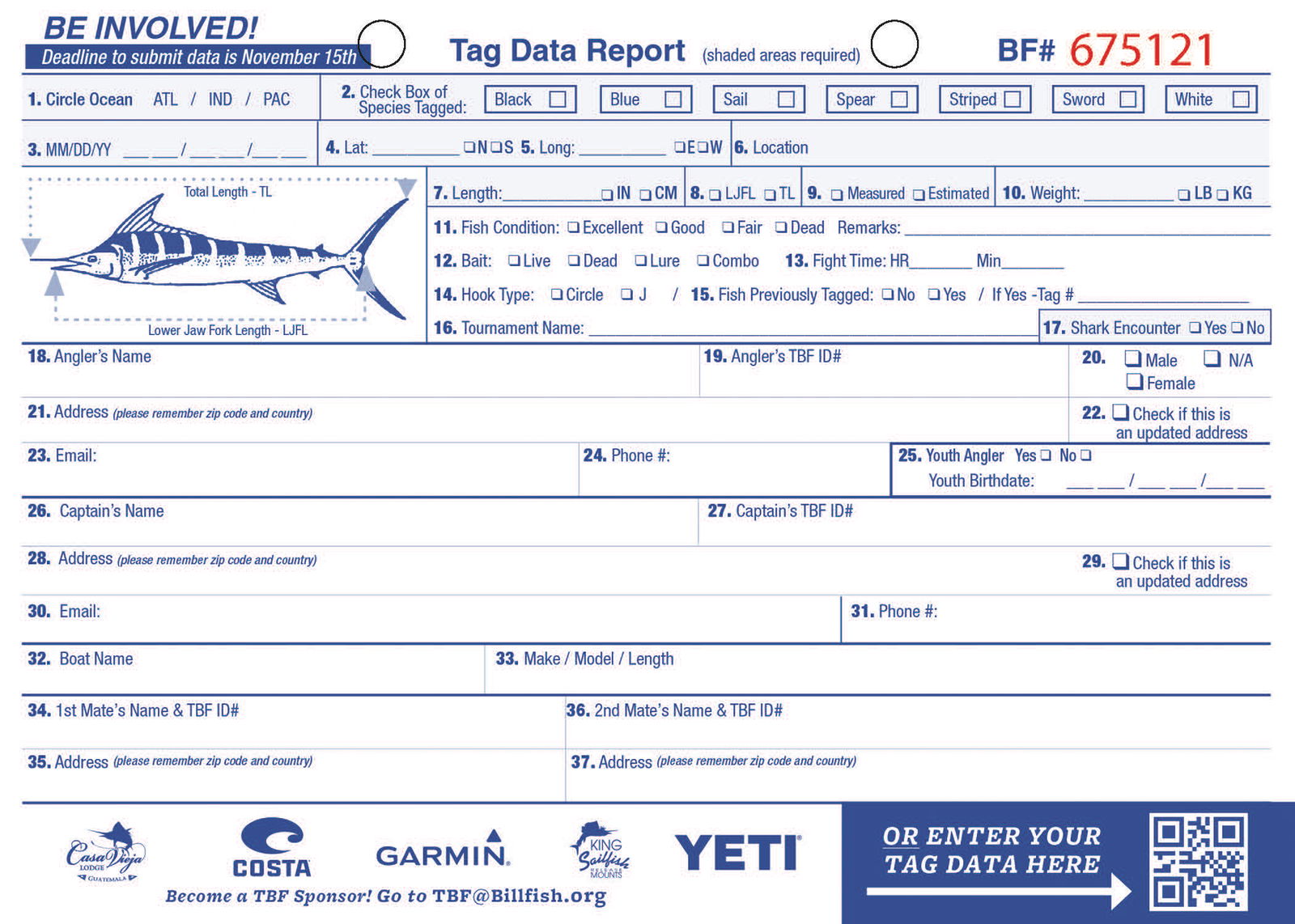 Data Request - The Billfish Foundation